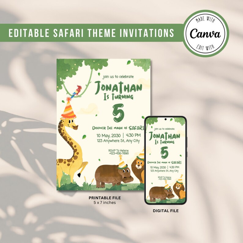 Safari Theme Birthday Invitation Editable Printable | Digital Printable ...