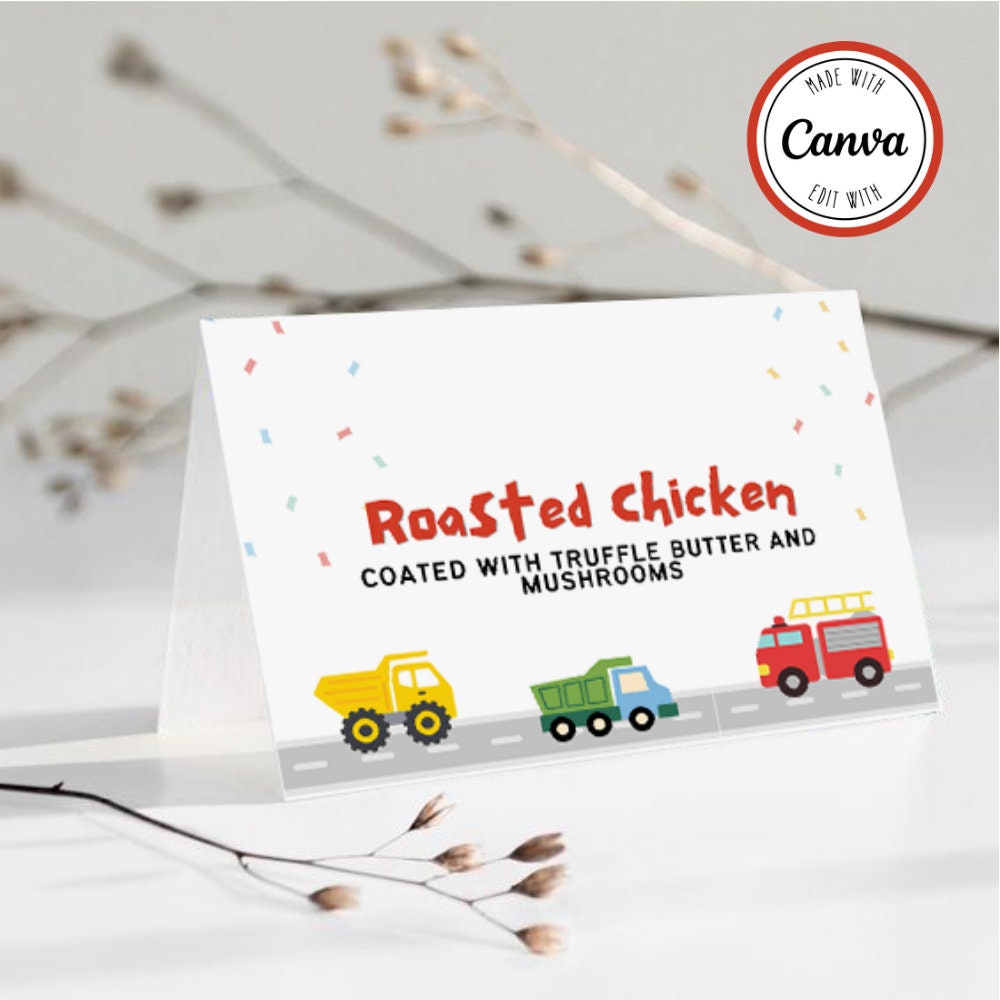 Road Truck Food Label Card Digital Printable | Buffet Card Template ...