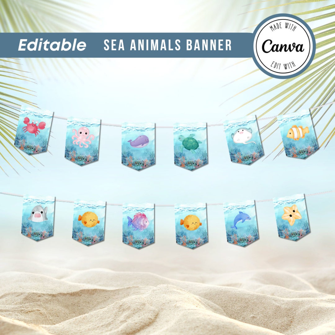 Sea Animals Printable Bunting Banner Digital Printable Instant Download ...