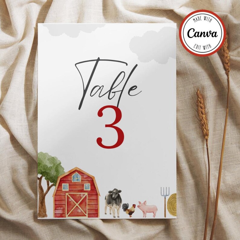 Farm Animals Table Number Sign: Birthday Party Decor (canva Editable ...