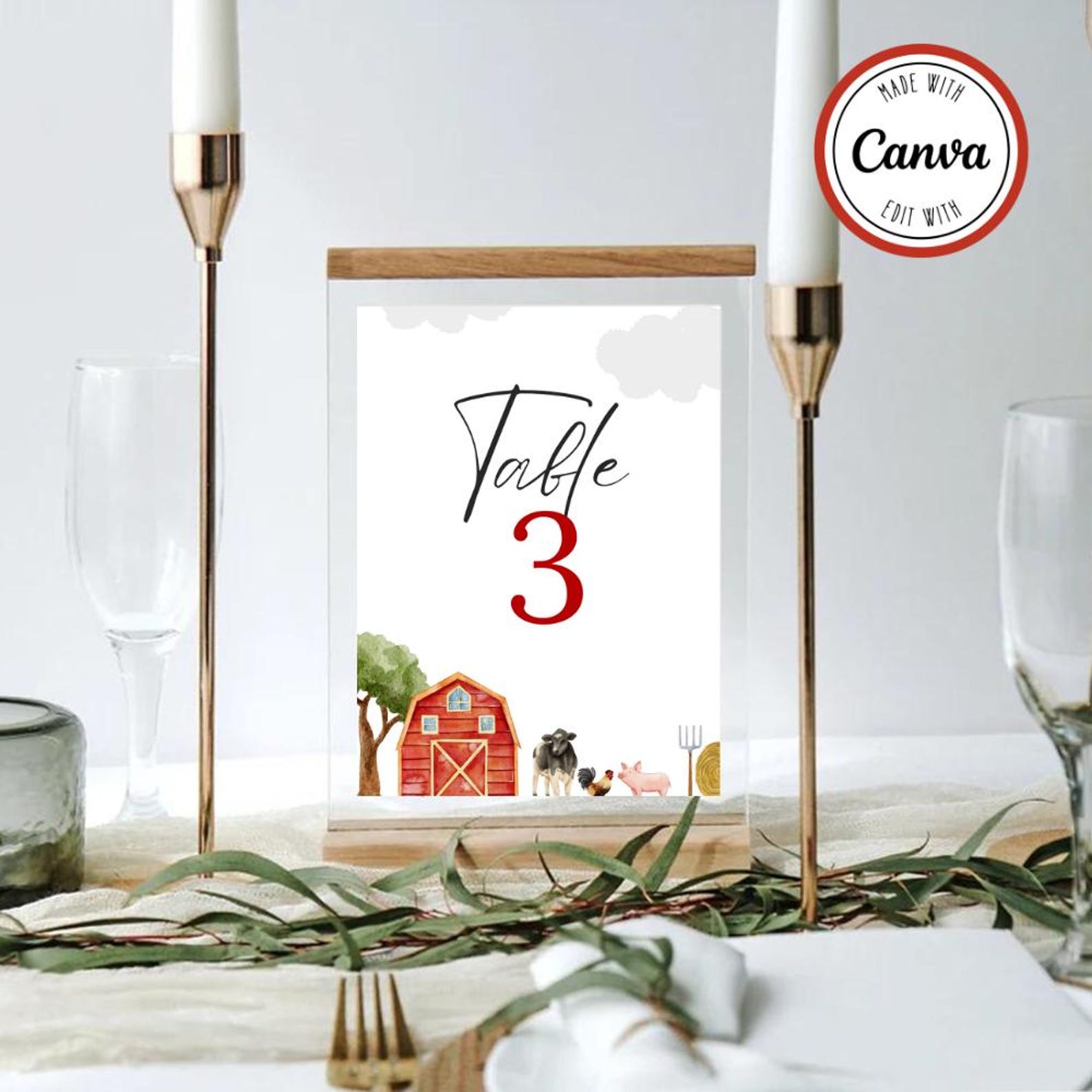 Farm Animals Table Number Sign: Birthday Party Decor (canva Editable ...