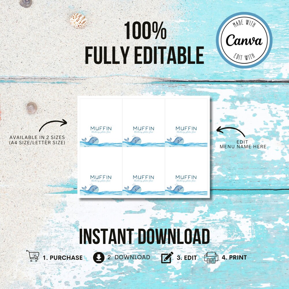 Sea Theme Food Label Card Digital Printable | Buffet Card Template ...