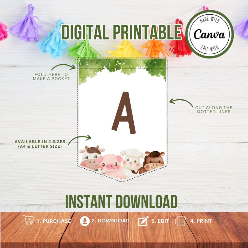 Farm Animals Birthday Banner | Printable Bunting (digital Download) - Etsy