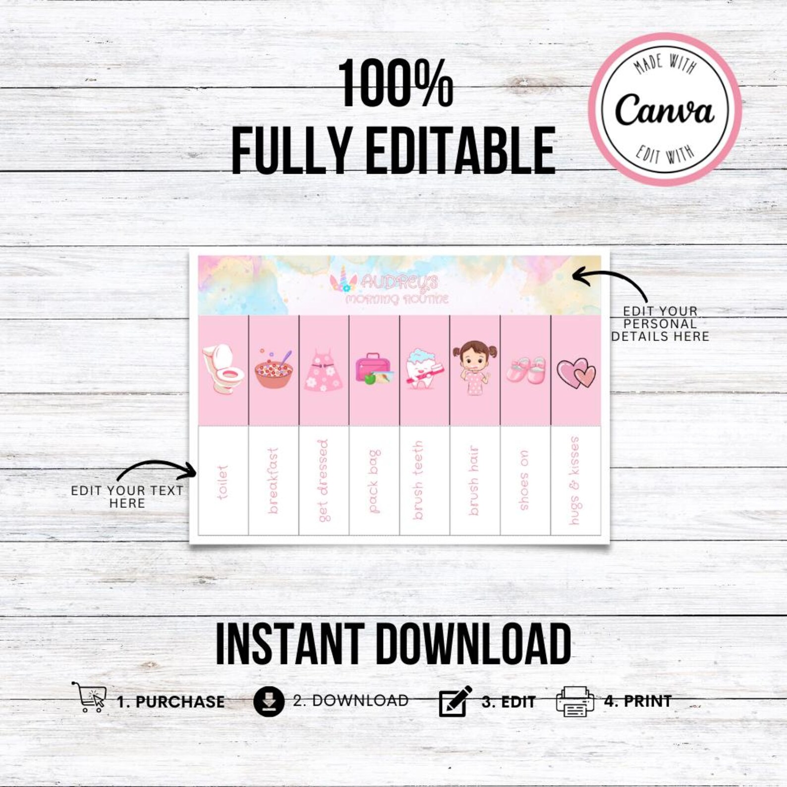 Unicorn Morning Routine Chart: Kids Checklist, Folding Printable (canva ...