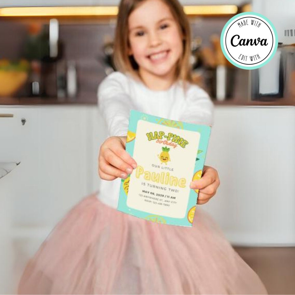 Pineapple Birthday Invitation | Editable Canva Template (digital ...