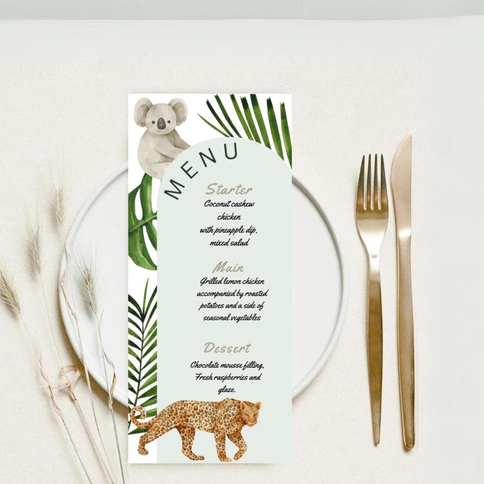 Jungle Theme Editable Menu Card, Editable Jungle Birthday Menu Card ...