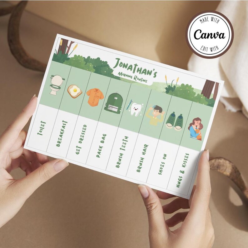 Safari Theme Morning Routine Chart: Kids Checklist (canva, Instant ...