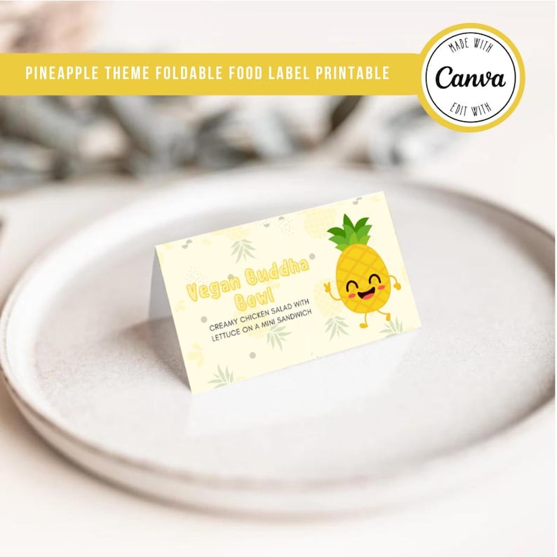 Pineapple Theme Food Label Card: Foldable Buffet Labels (digital ...
