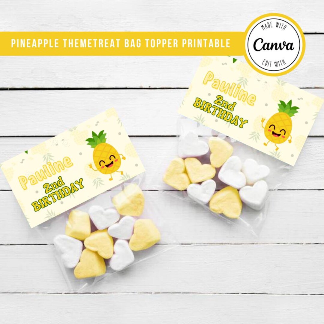 Pineapple Theme Editable Treat Bag Topper Digital Printable | Treat Bag ...