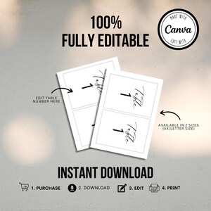 Minimalist Editable Table Number Sign, Modern Birthday Table Card ...
