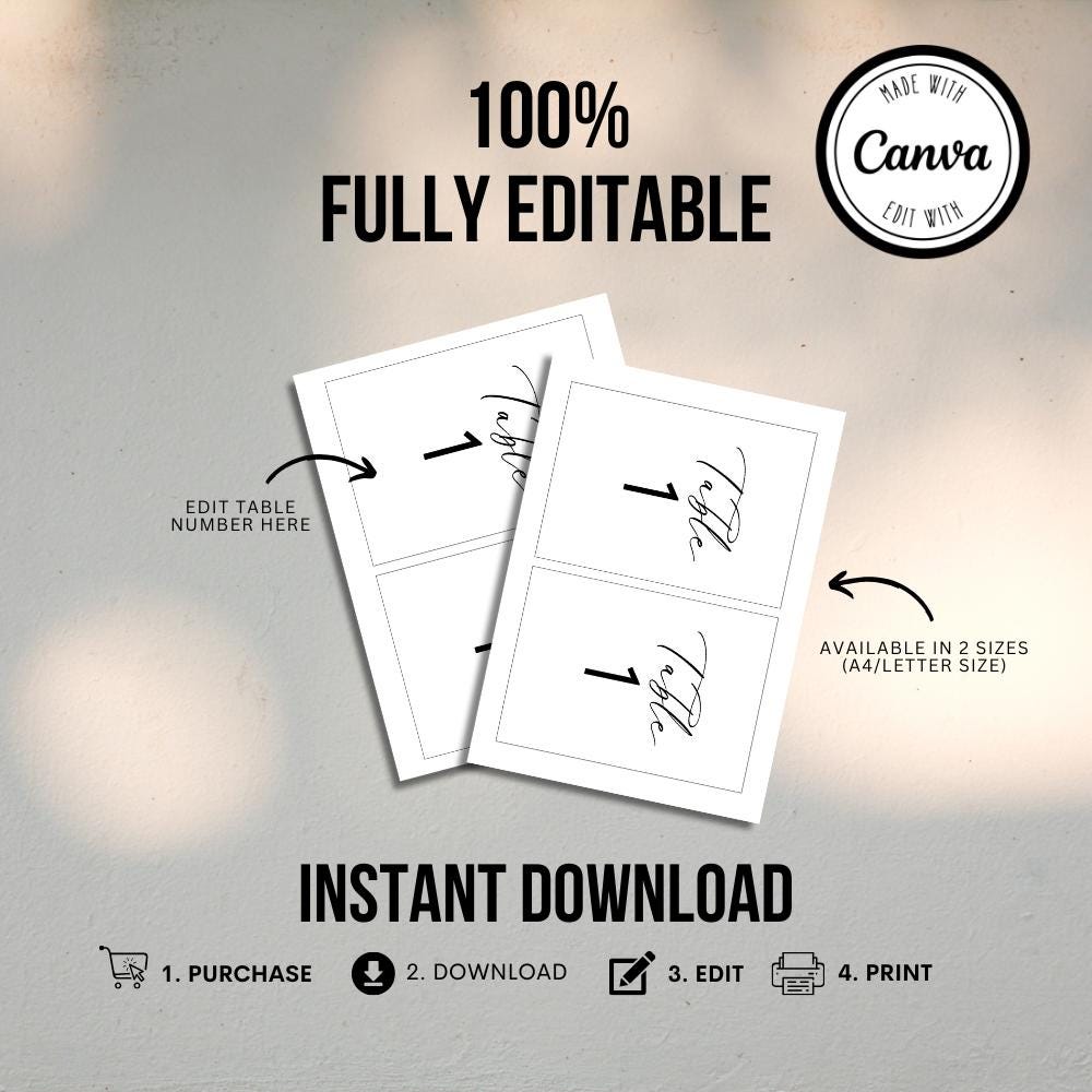 Minimalist Editable Table Number Sign, Modern Birthday Table Card ...