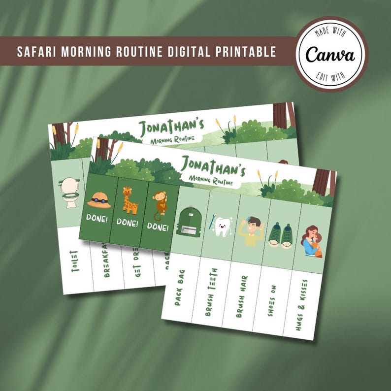 Safari Theme Morning Routine Chart, Folding Digital Printable, Flip ...