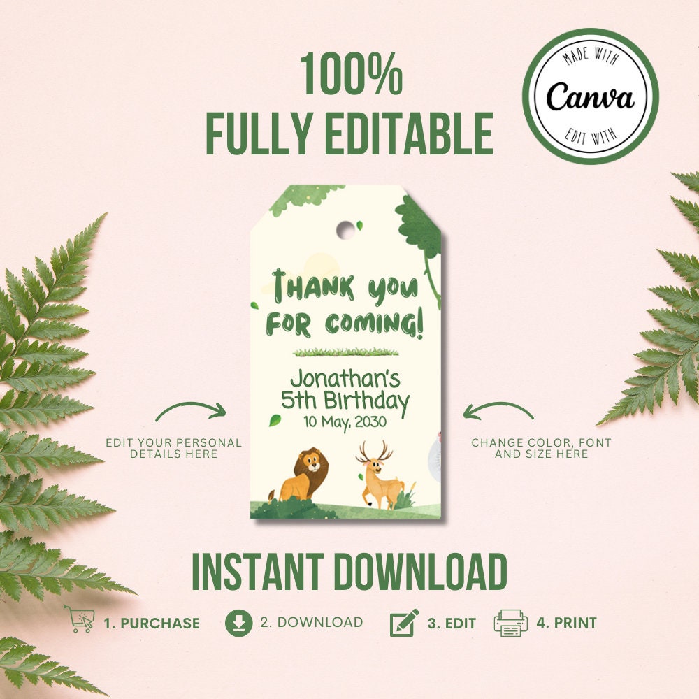 Safari Thank You Tags | Favor Tags Editable Printable | Digital ...