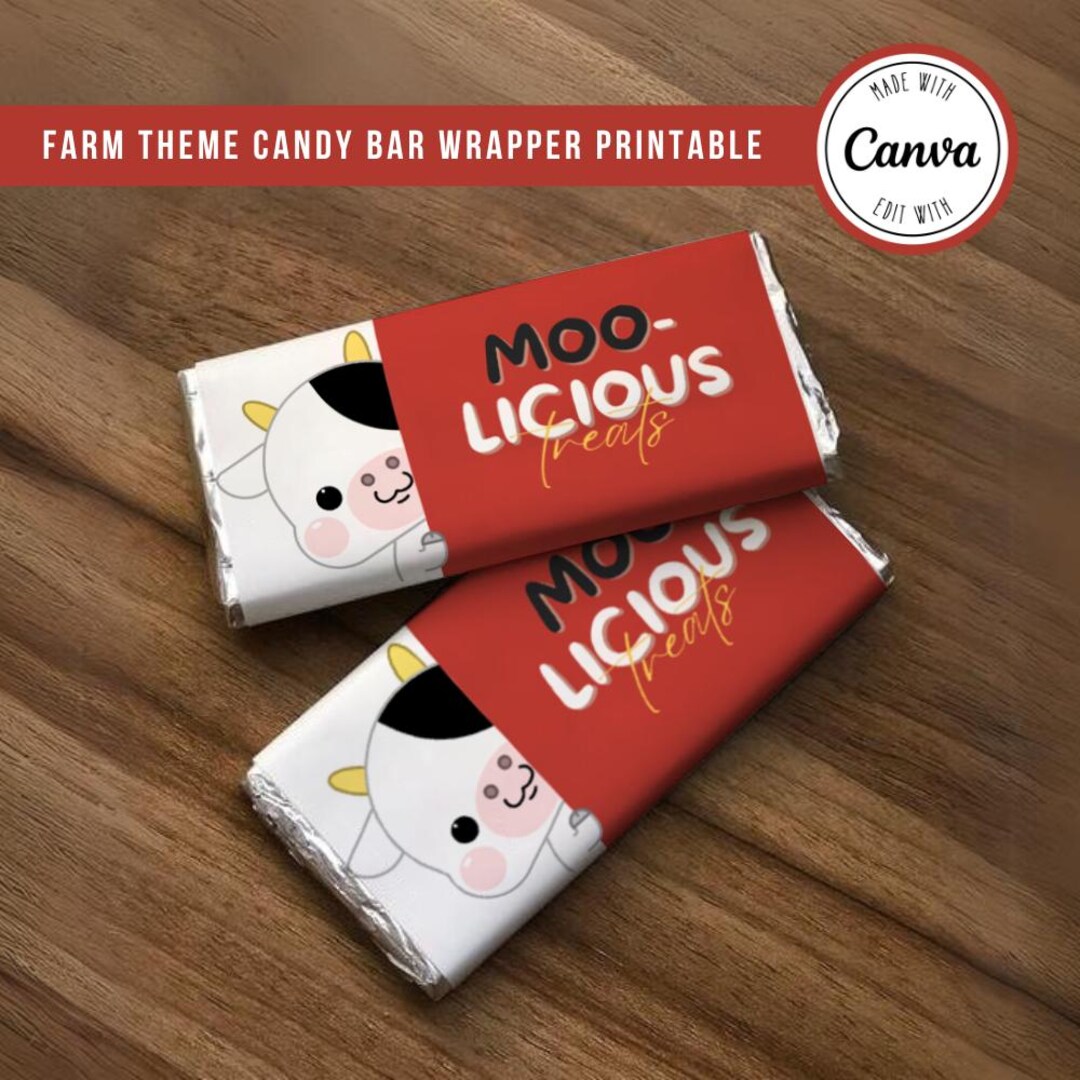 Farm Animal Candy Bar Wrapper: Birthday Party Favors (canva Editable ...