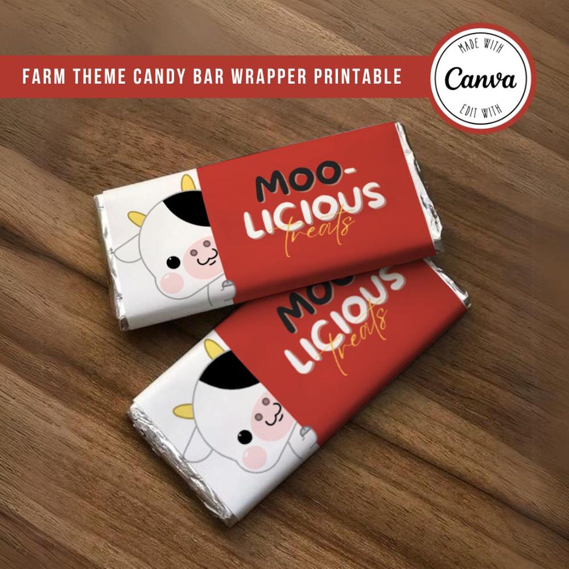 Farm Animal Candy Bar Wrapper: Birthday Party Favors (canva Editable ...