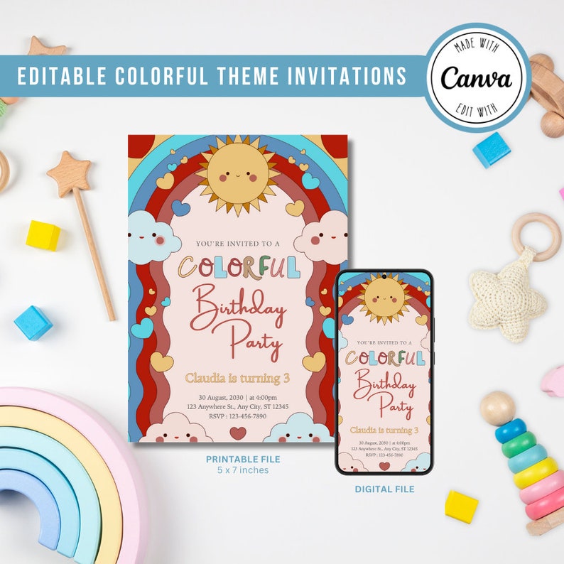 Colorful Theme Birthday Invitation Editable Printable | Digital Print ...