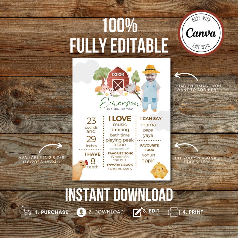 Farm Animals Theme Milestone Board Editable Printable | Digital Prints ...