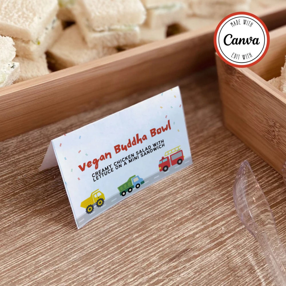 Road Truck Food Label Card Digital Printable | Buffet Card Template ...