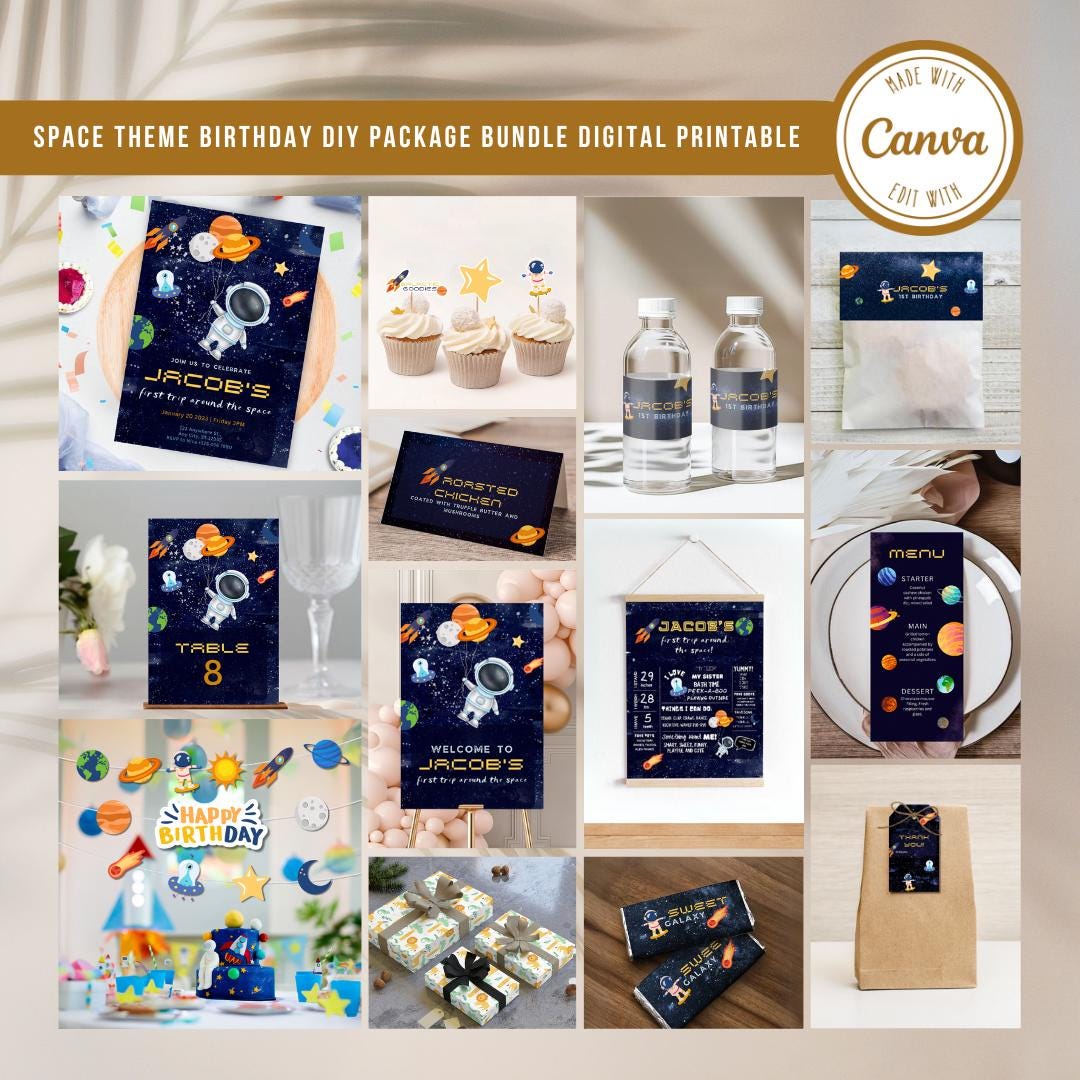 Space Theme Birthday Bundle Digital Printable, Space Birthday Bundle ...