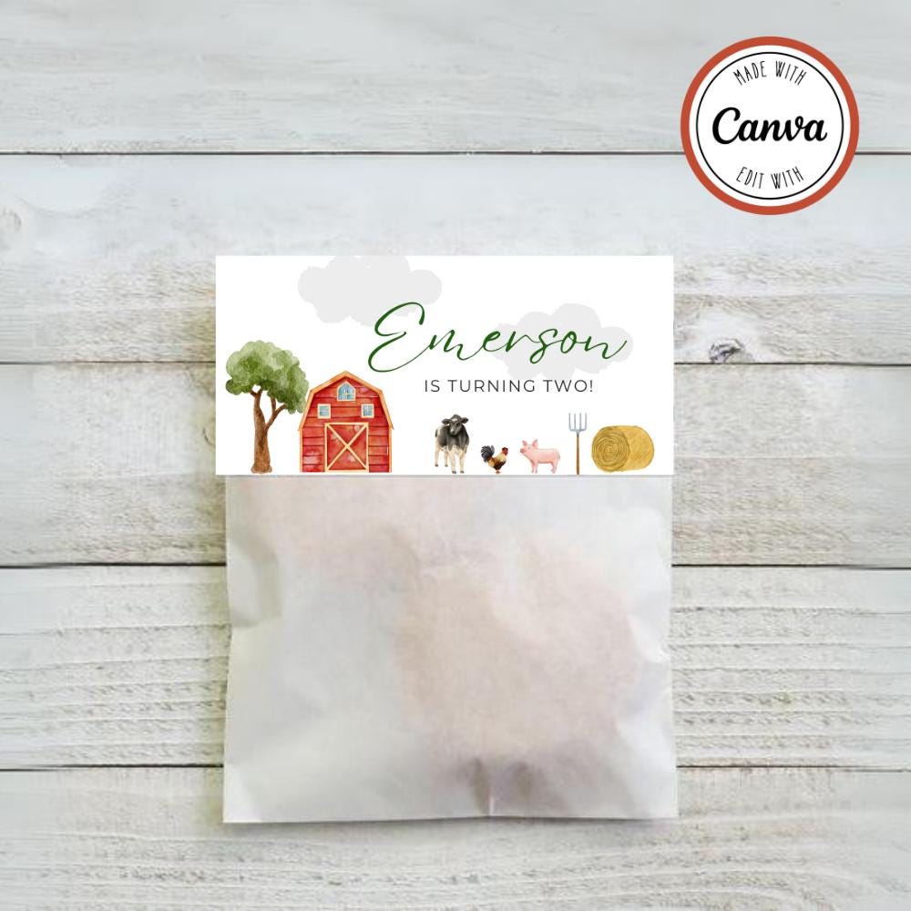 Farm Animal Theme Editable Treat Bag Topper Digital Printable | Treat ...