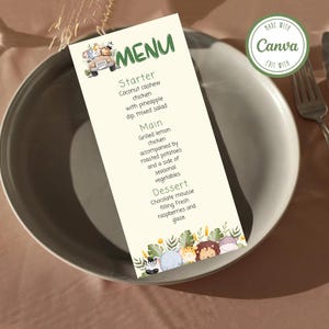 Safari Theme Menu Card: Editable Animal Design (canva Editable, Instant ...