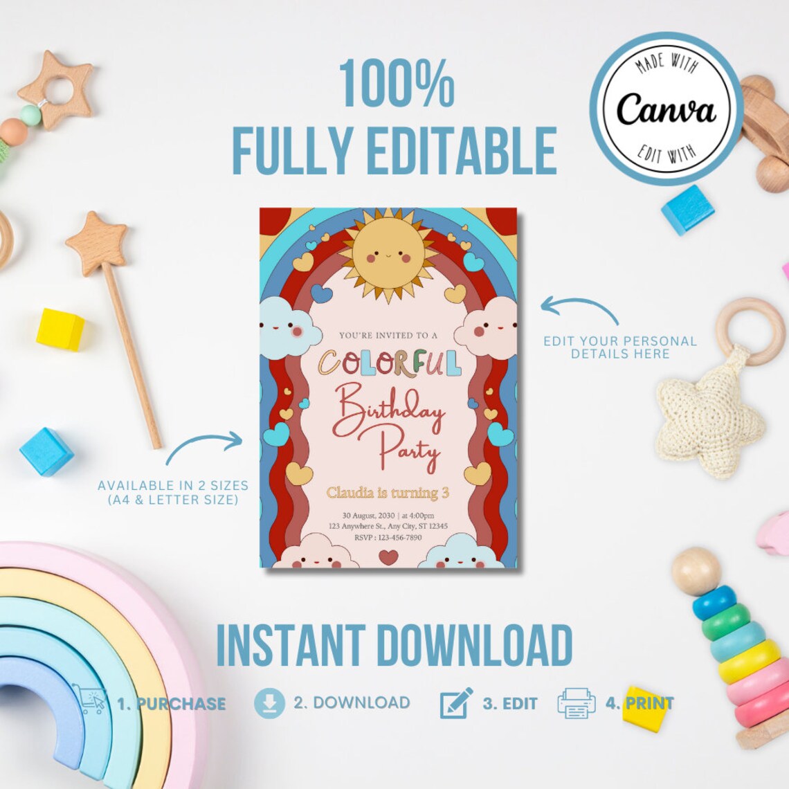 Colorful Theme Birthday Invitation Editable Printable | Digital Print ...