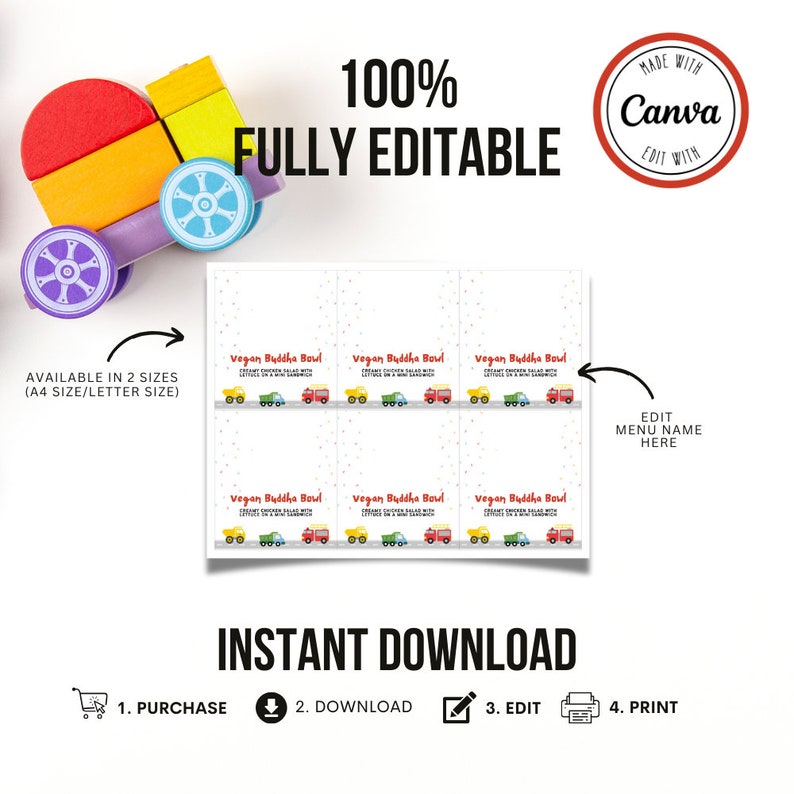 Road Truck Food Label Card Digital Printable | Buffet Card Template ...