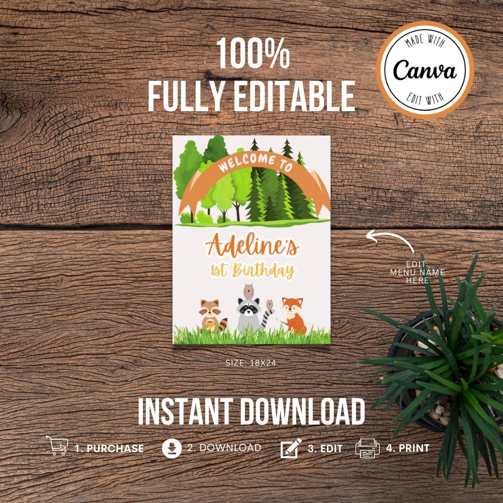 Woodland Animals Welcome Sign Digital Printable | Welcome Sign Template ...