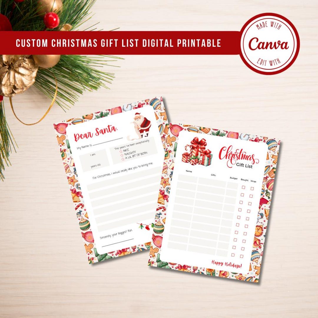Kids' Christmas Letter to Santa, Printable Gift List (digital Download ...