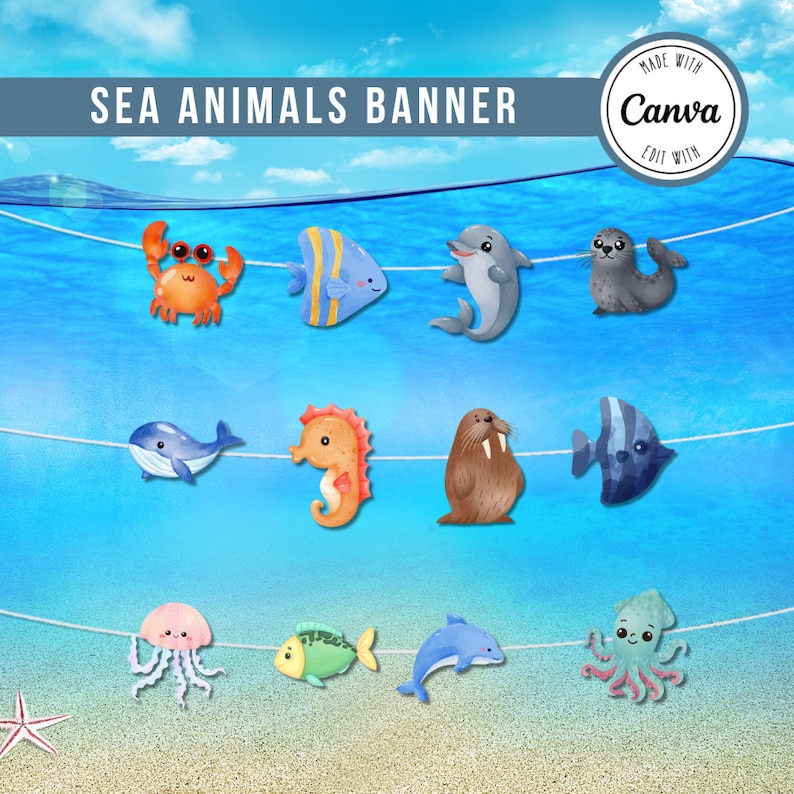 Sea Animal Bunting Banner | Under the Sea Party Decor (digital ...