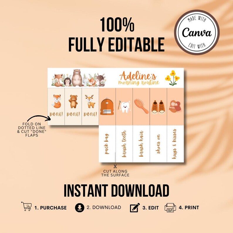 Woodland Theme Morning Routine Chart, Folding Digital Printable, Flip ...