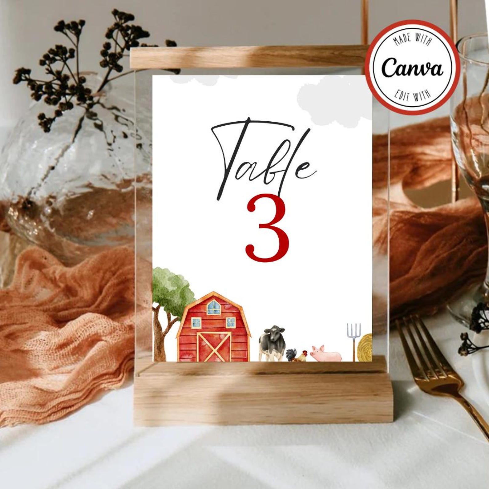 Farm Animals Table Number Sign: Birthday Party Decor (canva Editable ...