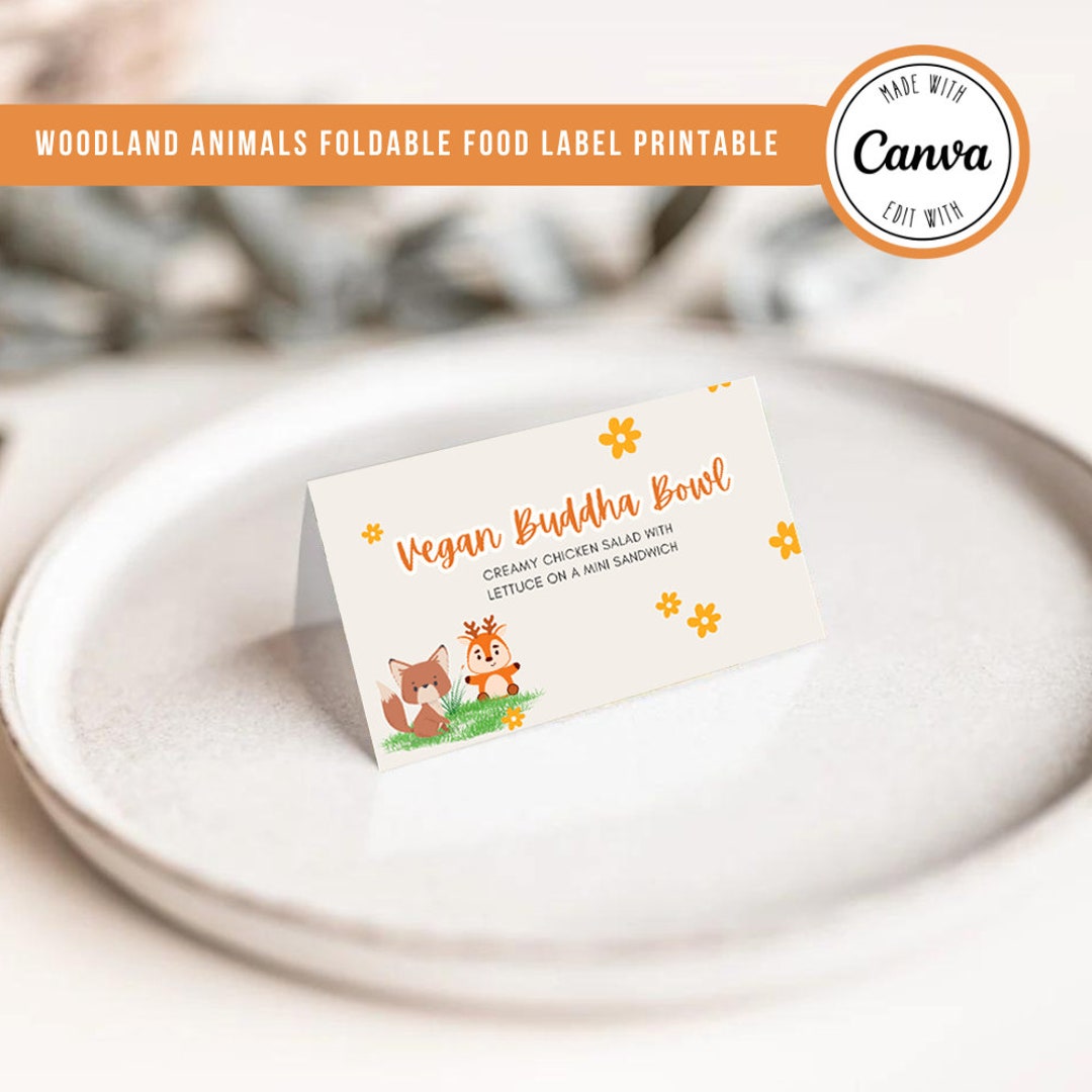 Woodland Animals Food Label Card Digital Printable | Buffet Card ...