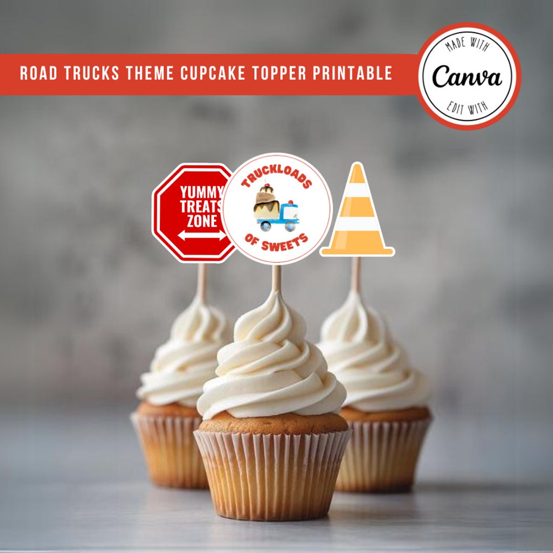Road Trucks Theme Cupcake Topper | Cupcake Topper Digital Printable ...