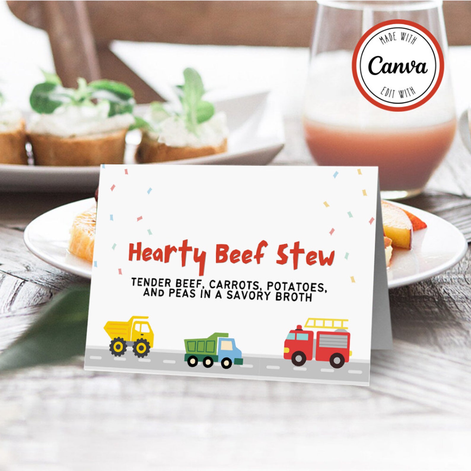Road Trucks Food Label Card: Printable Buffet Template (digital ...