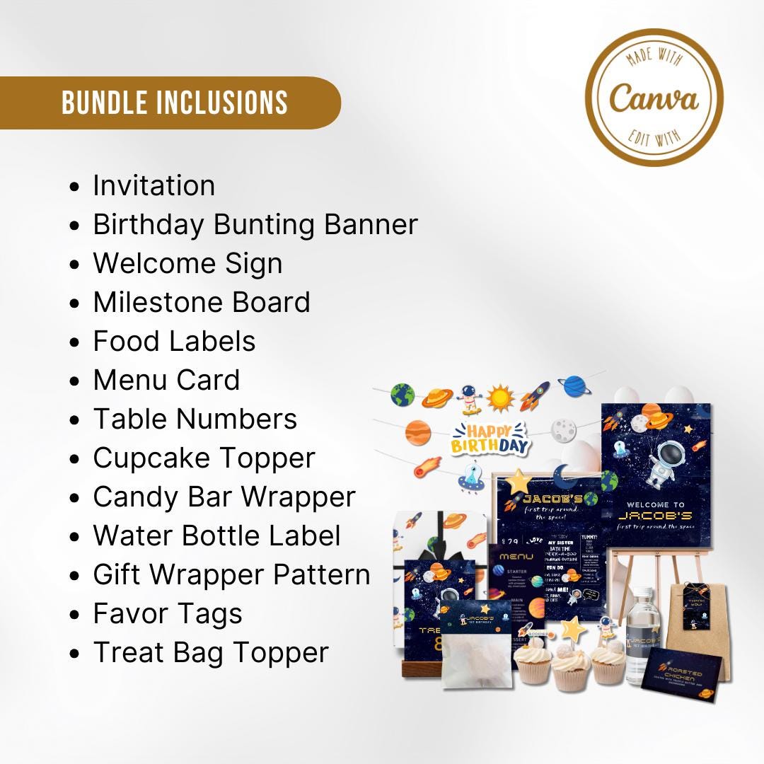 Space Theme Birthday Bundle Digital Printable, Space Birthday Bundle ...
