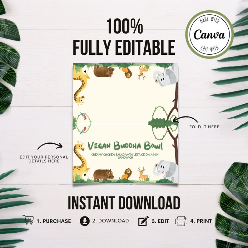 Safari Theme Food Label Card Digital Prints | Buffet Card Template ...