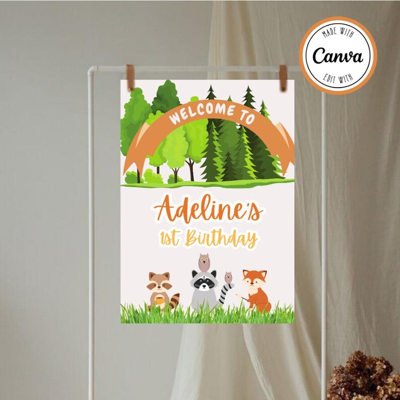 Woodland Animals Welcome Sign Digital Printable | Welcome Sign Template ...