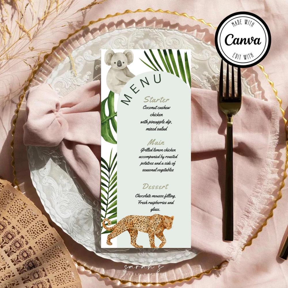 Jungle Theme Editable Menu Card, Editable Jungle Birthday Menu Card ...