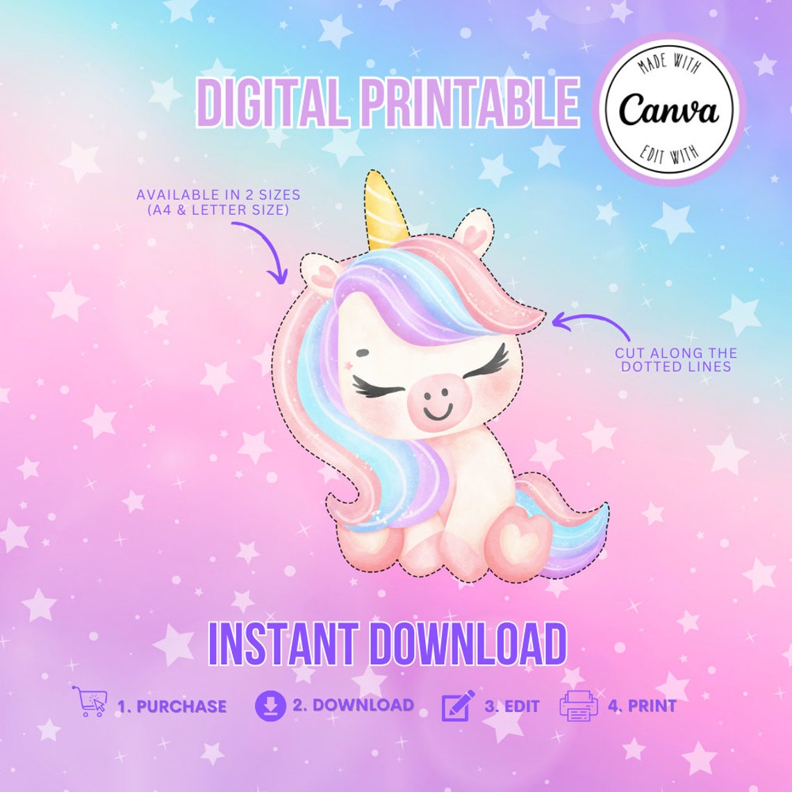 Unicorn Birthday Bunting Banner | Rainbow Party Garland (digital ...