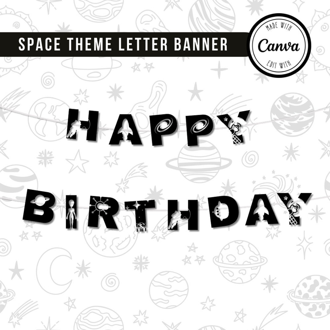 Black Letters Space Theme Printable Bunting Banner | Digital Printable ...