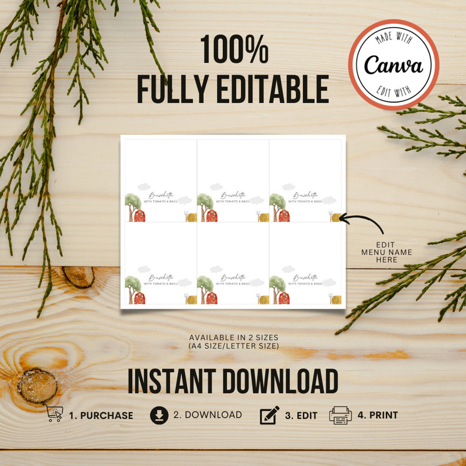 Farm Theme Food Label Card Digital Printable | Buffet Card Template ...