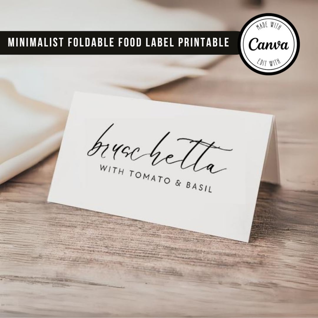 Minimalist Food Label Card Digital Printable | Buffet Card Template ...