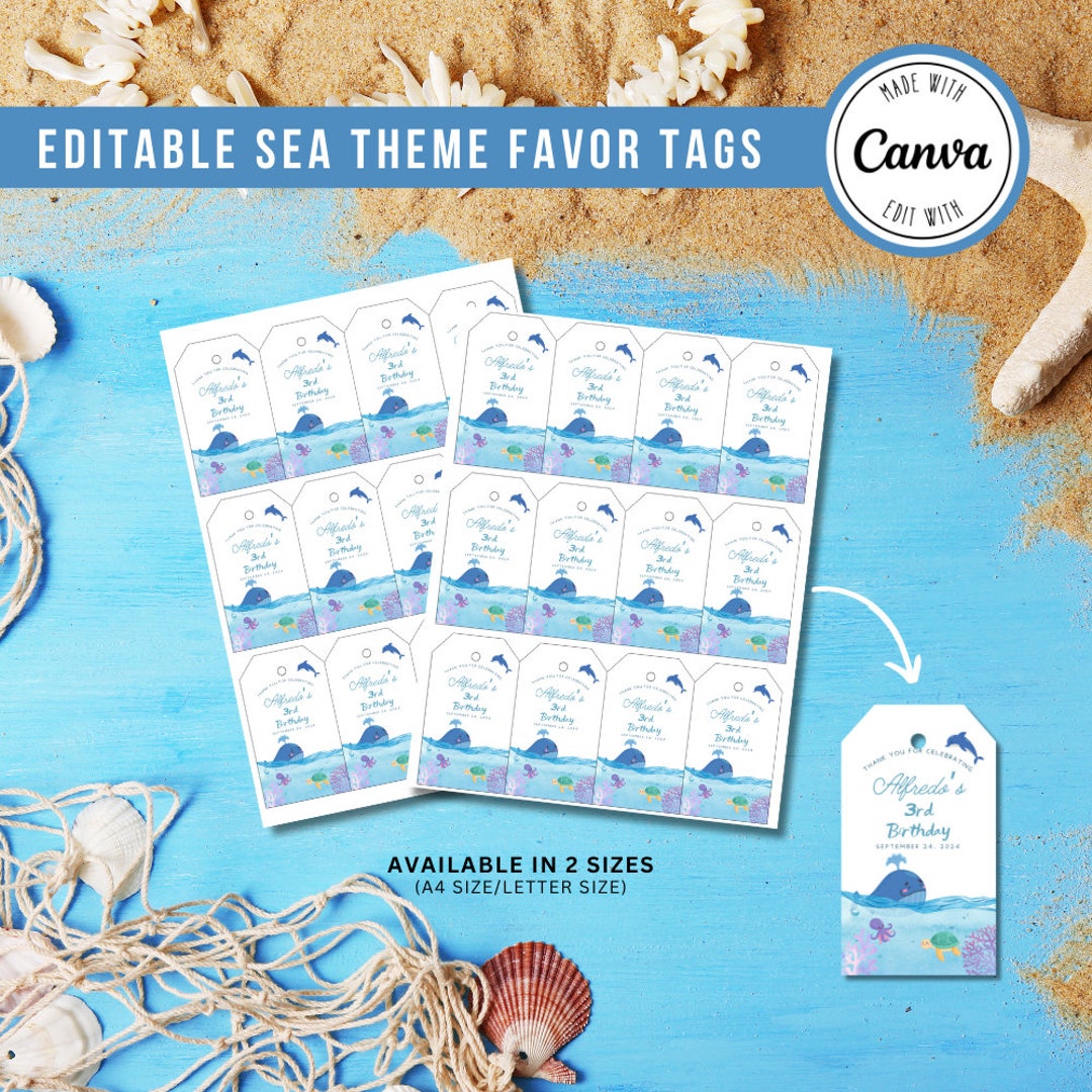 Sea Theme Favor Tags: Editable Ocean Thank You (digital Download) - Etsy