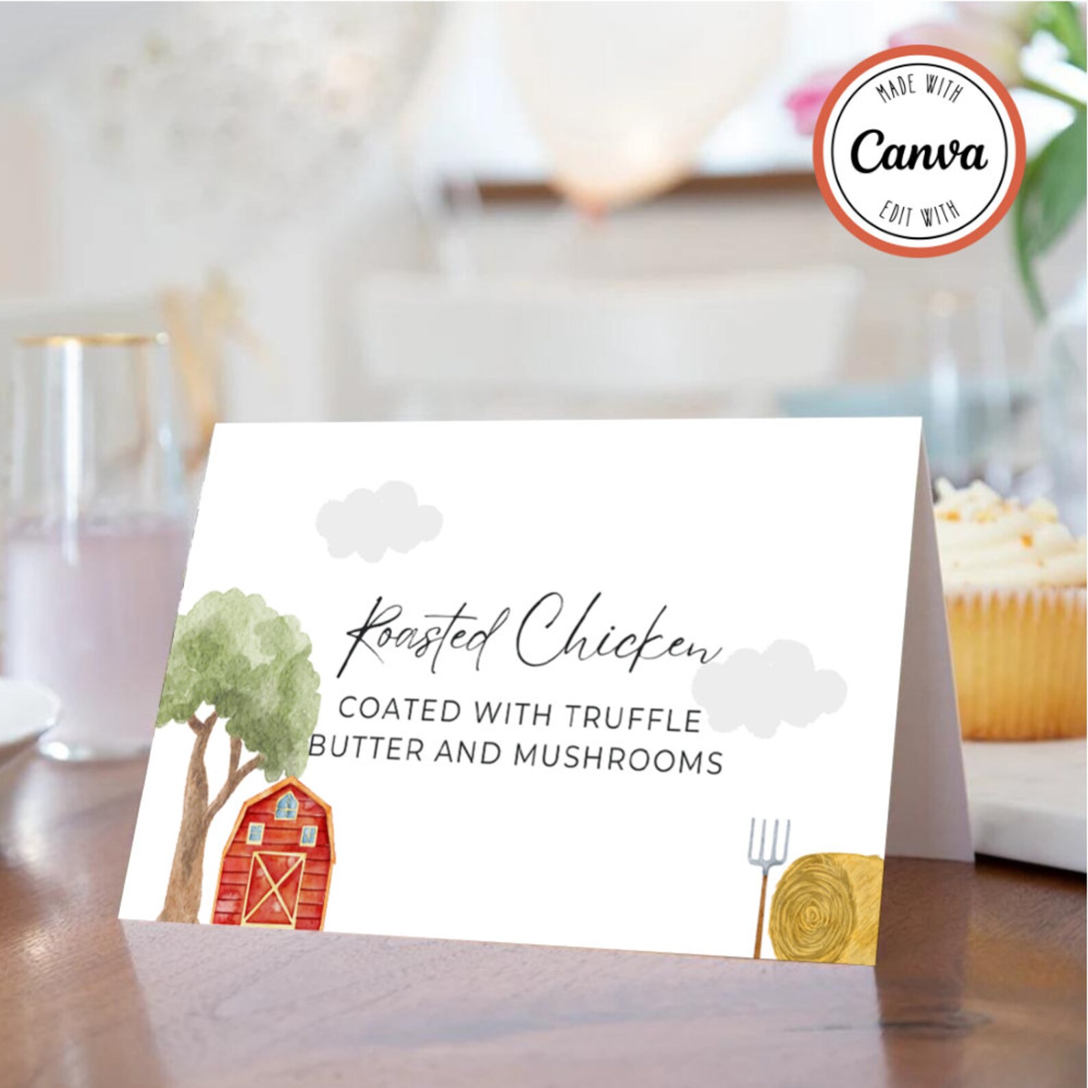 Farm Theme Food Label Card Digital Printable | Buffet Card Template ...