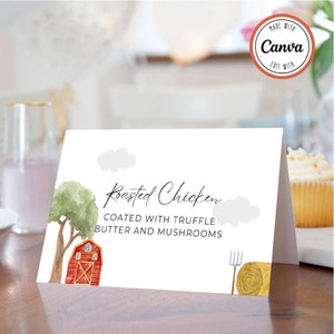 Farm Theme Food Label Card Digital Printable | Buffet Card Template ...