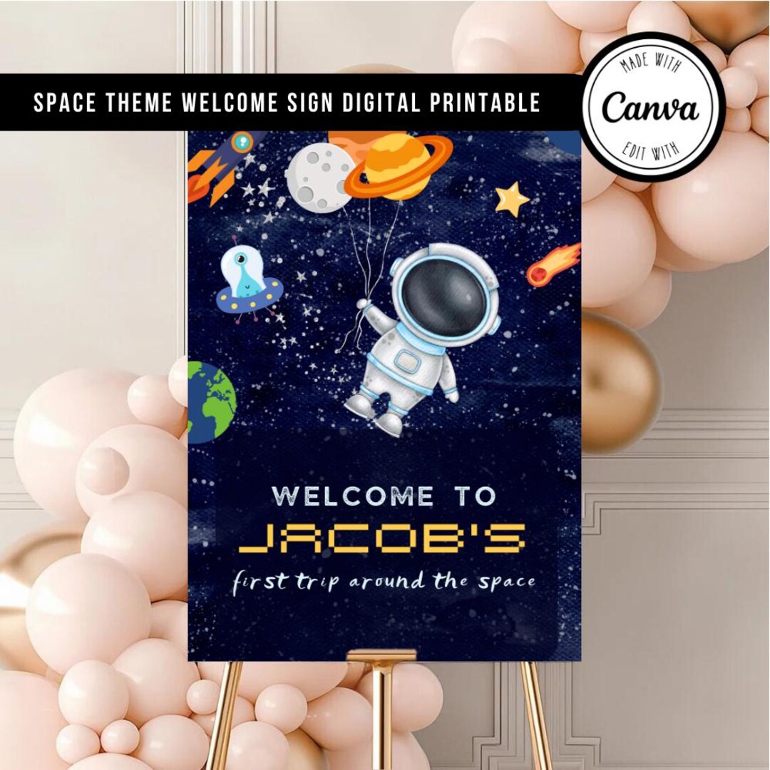 Space Theme Welcome Sign Digital Printable | Welcome Sign Template ...