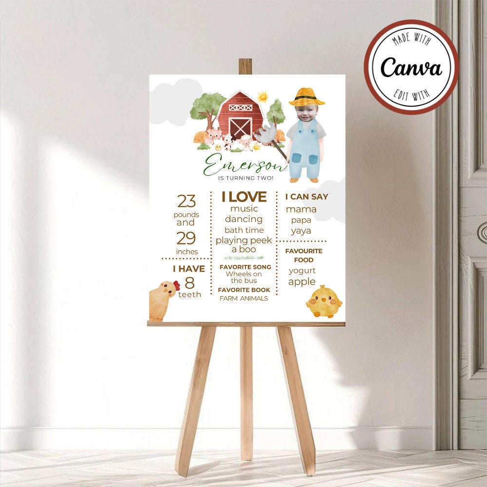 Farm Animals Theme Milestone Board Editable Printable | Digital Prints ...