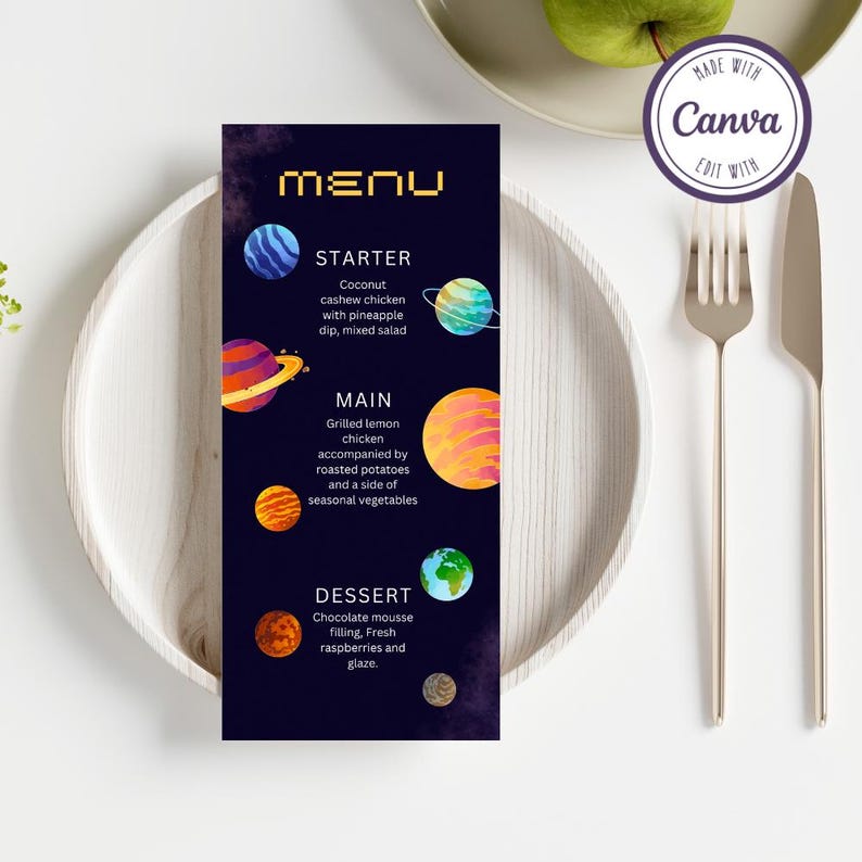 Space Birthday Menu Card: Editable Outer Space Theme (digital Printable ...