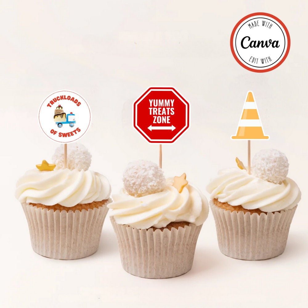 Road Trucks Cupcake Topper: Birthday Party Printable (canva Editable ...